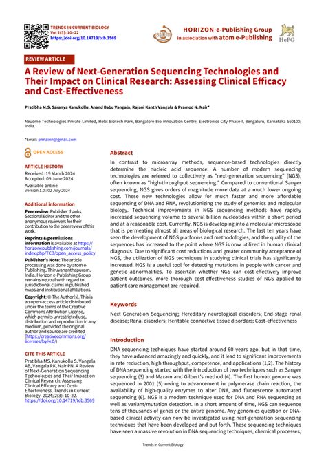 Pdf A Review Of Next Generation Sequencing Technologies And Their Impact On Clinical Research
