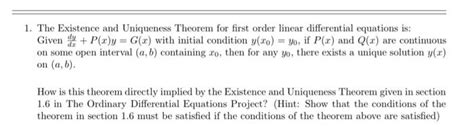 Solved The Existence And Uniqueness Theorem For First Order