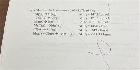 Solved 10 Calculate The Lattice Energy Of Mgcl2 6 Pts