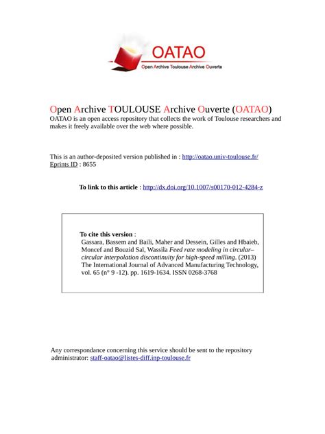 Pdf Feed Rate Modeling In Circular Circular Interpolation