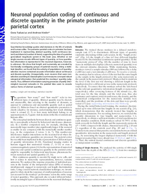 Pdf Neuronal Population Coding Of Continuous And Discrete Quantity In