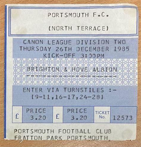 Original Division Two Ticket Portsmouth V Brighton Hove