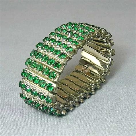 art deco era faux emeralds 5 row expansion bracelet gem