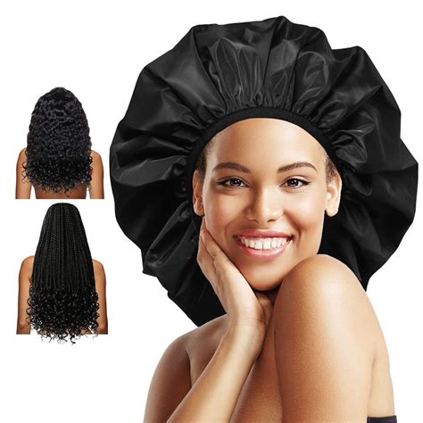 Auban Extra Large Braid Shower Cap Waterproof Reusable Satin Lining