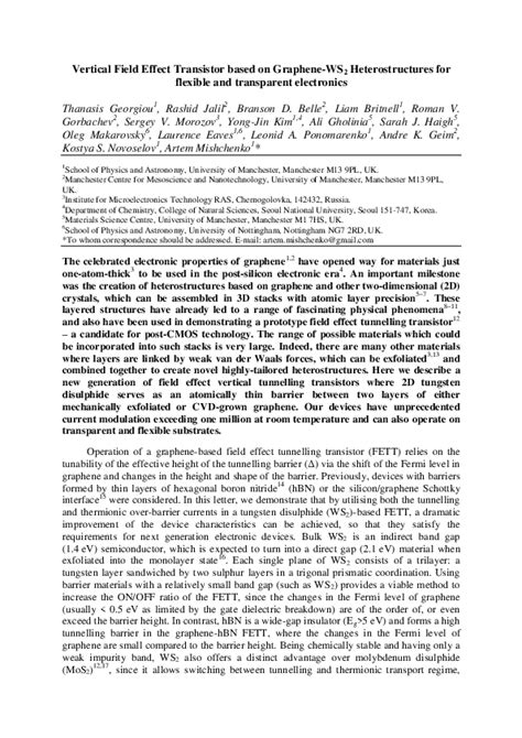 Pdf Vertical Field Effect Transistor Based On Graphene Ws2 Heterostructures For Flexible And Pdf Vertical Field Effect Transistor Based On Graphene Ws2 Heterostructures For Flexible And