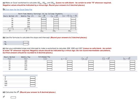 Solved A Make An Excel Worksheet To Calculate SSxx SSyy Chegg Com