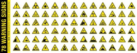 Full Set Of 78 Isolated Hazardous Symbols On Yellow Round Triangle