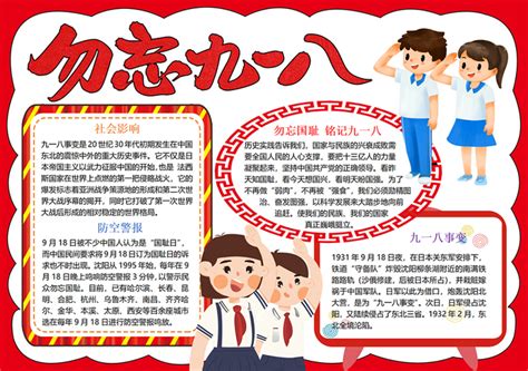 2023勿忘918手抄报红色卡通风勿忘国耻铭记九一八word电子小报模板 知乎