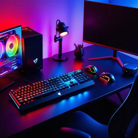 Highquality Rgb Gaming Setup Keyboard Mouse And Monitor In K Premium Ai Generated Image