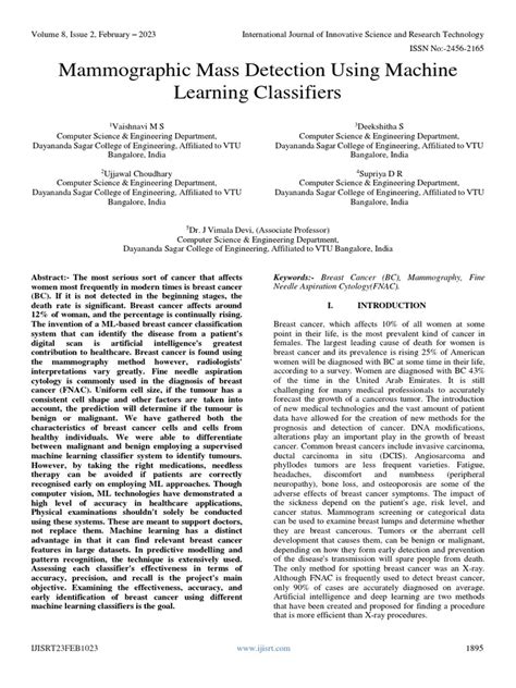 Mammographic Mass Detection Using Machine Learning Classifiers Pdf Machine Learning