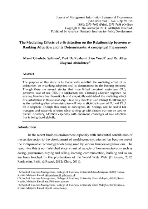 Pdf The Mediating Effects Of E Satisfaction On The Relationship Between E Banking Adoption