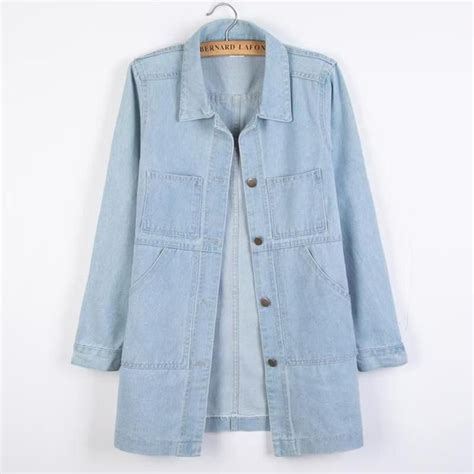 Куртка джинсовая Женский Воротник Карманы светло синий Деним Полиэстер размер 58 Длинный На