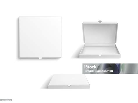 현실적인 3d 상세한 흰색 빈 피자 마분지 상자 템플릿 이랑 세트 벡터 상자에 대한 스톡 벡터 아트 및 기타 이미지 상자 피자 형판 Istock