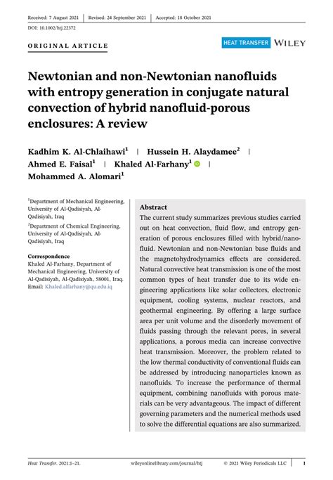 Pdf Newtonian And Non‐newtonian Nanofluids With Entropy Generation In