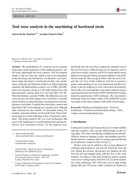 Pdf Tool Wear Analysis In The Machining Of Hardened Steels