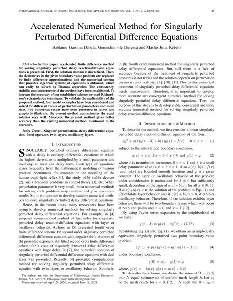 PDF Accelerated Numerical Method For Singularly Perturbed Differential Difference Equations