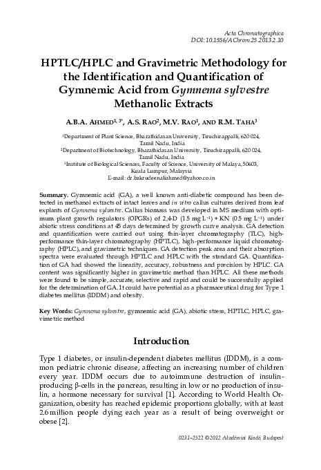 Pdf Hptlc Hplc And Gravimetric Methodology For The Identification And Quantification Of