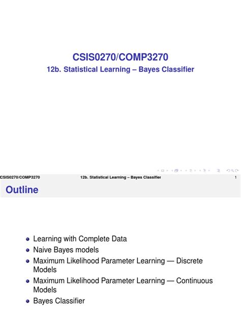 Csis0270comp3270 12b Statistical Learning Bayes Classifier Pdf Statistical