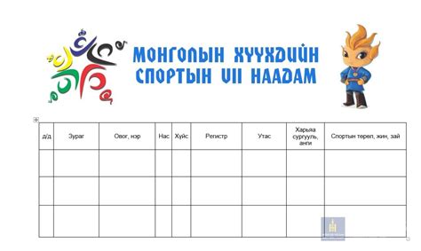 МОНГОЛЫН ХҮҮХДИЙН СПОРТЫН Vii НААДАМ ын анхан шатны бүртгэл