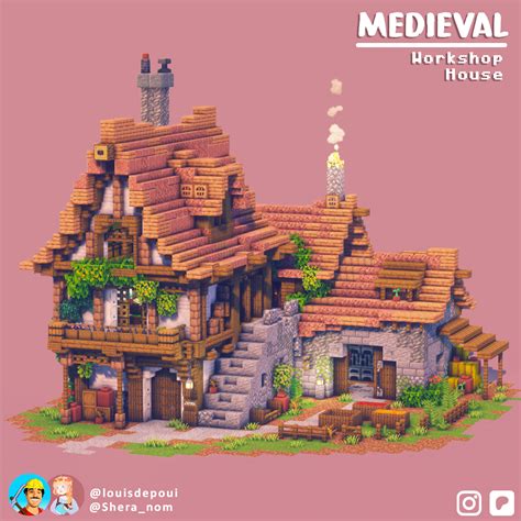Medieval Workshop House 2d Guide Sheranom In 2025 Minecraft Houses Minecraft House