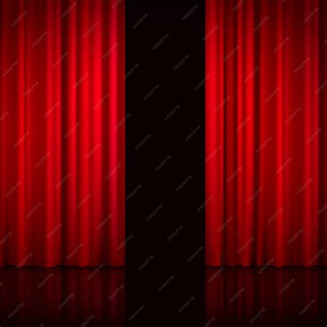 커튼 벡터 일러스트 레이 션 뒤에 장면 대신 그림자와 블랙홀이있는 현실적인 열린 빨간 커튼 무료 벡터