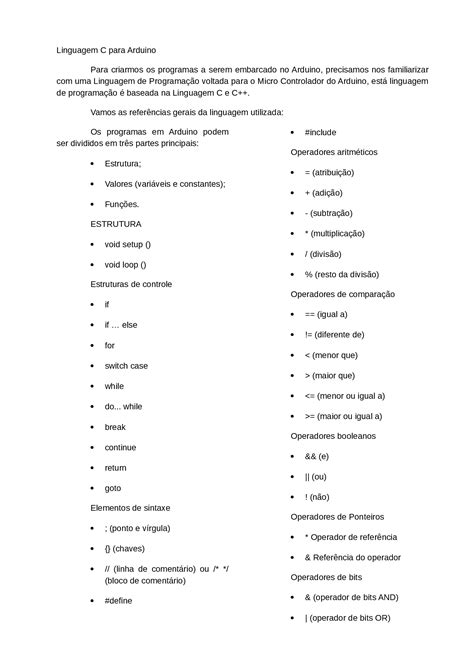 Odt Curso De Arduino Linguagem Wiring Baseada Em C Para Arduino