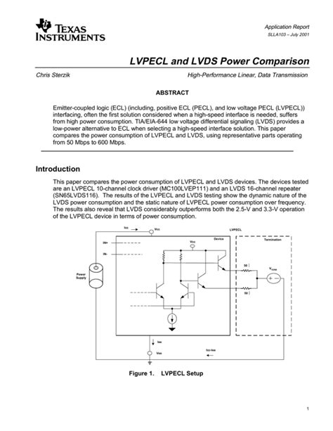 Lvpecl Vs Lvds Power Comparison Application Report