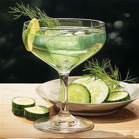 Premium Ai Image Watercolor Of Cucumber Gimlet Drink A Crisp And