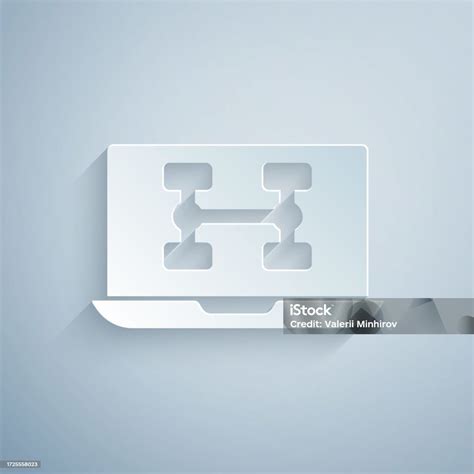 종이 컷 회색 배경에 격리된 자동차 아이콘의 하드웨어 진단 상태 자동차 서비스 및 수리 부품 종이 아트 스타일 벡터 3차원