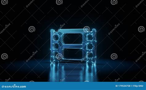 3d Rendering Wireframe Neon Glowing Symbol Of Film On Black Background With Reflection Stock