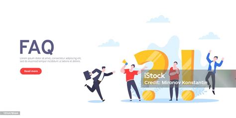 Q 및 A 또는 Faq 개념작은 사람들 캐릭터 큰 질문 과 느낌표 Brand Name Online Messaging Platform에 대한 스톡 벡터 아트 및 기타 이미지