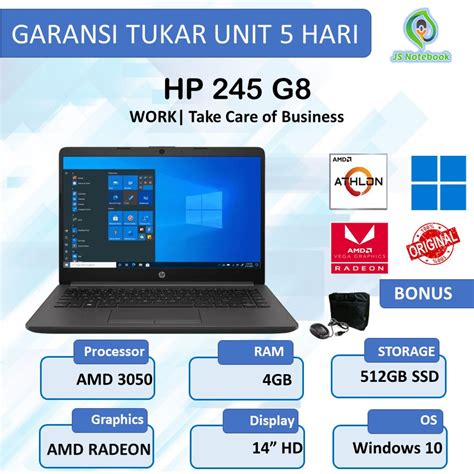 Jual LAPTOP HP 245 G8 AMD ATHLON SILVER 4GB 512SSD WIN10 14 HD BLACK Shopee Indonesia