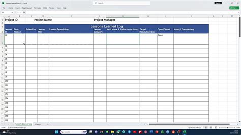 Lessons Learned Log Excel Project Templates