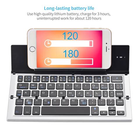 Mini Folding Bluetooth Keyboard Wireless Keypad Support 3 Devices With Stand For Phone Tablet