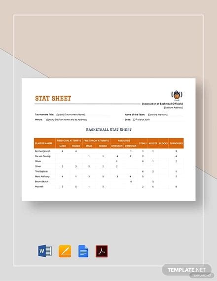 Stat Sheet Template 11 Word Excel Pdf Documents Download