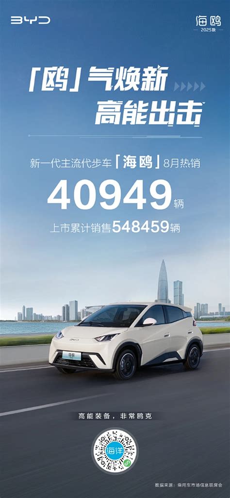 比亚迪海鸥汽车 2024年8月销量海报 花瓣网