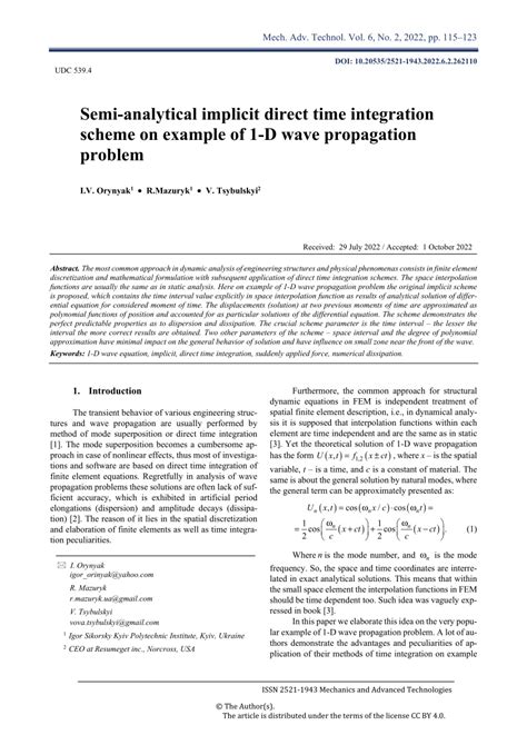 pdf semi analytical implicit direct time integration scheme on