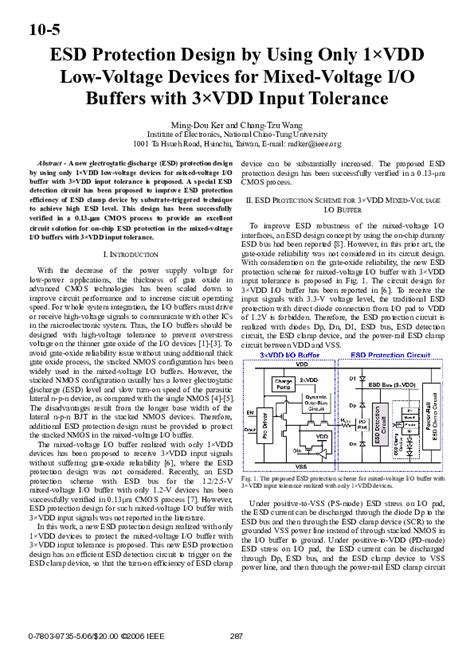 Pdf Esd Protection Design By Using Only 1 Vdd Low Voltage Devices For Mixed Voltage Io
