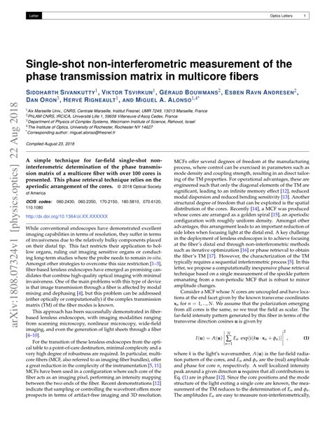 Pdf Single Shot Non Interferometric Measurement Of The Phase