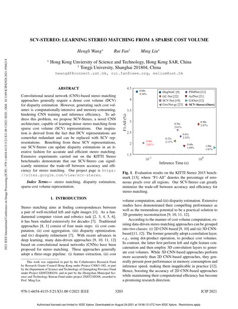 Pdf Scv Stereo Learning Stereo Matching From A Sparse Cost Volume