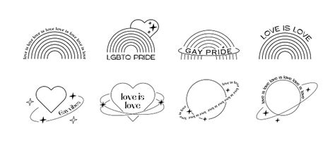 트렌디한 미니멀리스트 퀴어 미적 선형 모양 Y2k 프라이드의 달 90년대 개요 디자인 타이포그래피가 있는 복고풍 그래픽