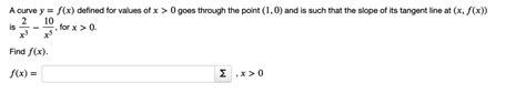 A Curve Y Fx Defined For Values Of X 0 Goes Through The Point 1 0 And
