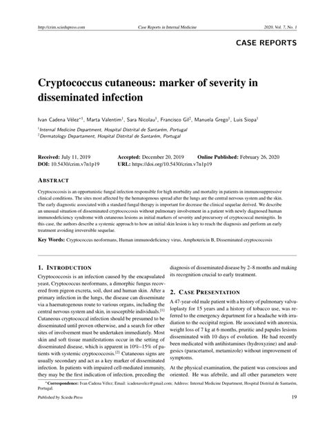 Pdf Cryptococcus Cutaneous Marker Of Severity In Disseminated Infection