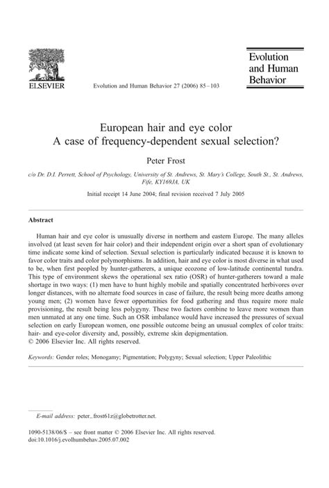 Pdf European Hair And Eye Color A Case Of Frequency Dependent Sexual