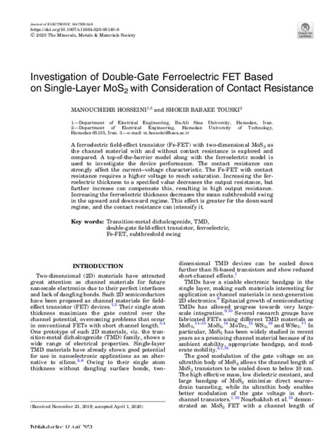 Pdf Investigation Of Double Gate Ferroelectric Fet Based On Single Layer Mos2 With