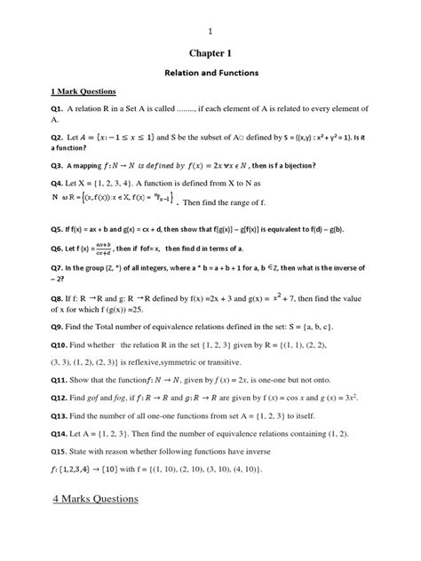 Chapter 1 Relation And Functions Docx Modified Pdf Mathematical