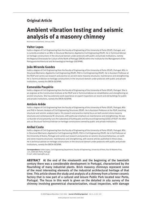 Pdf Ambient Vibration Testing And Seismic Analysis Of A Masonry Chimney