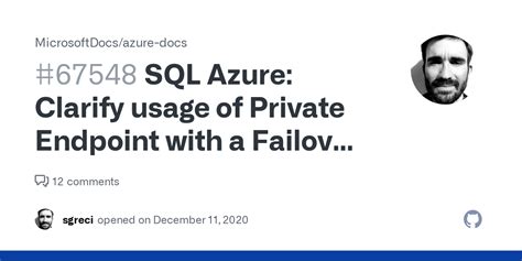 Sql Azure Clarify Usage Of Private Endpoint With A Failover Group Endpoint · Issue 67548