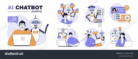 Ai Chatbot Assisting Concept Set Flat Stock Vector Royalty Free