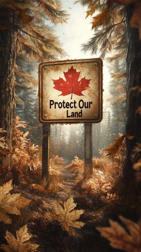 Protect Our Land Sign In Autumn Forest Stock Illustration